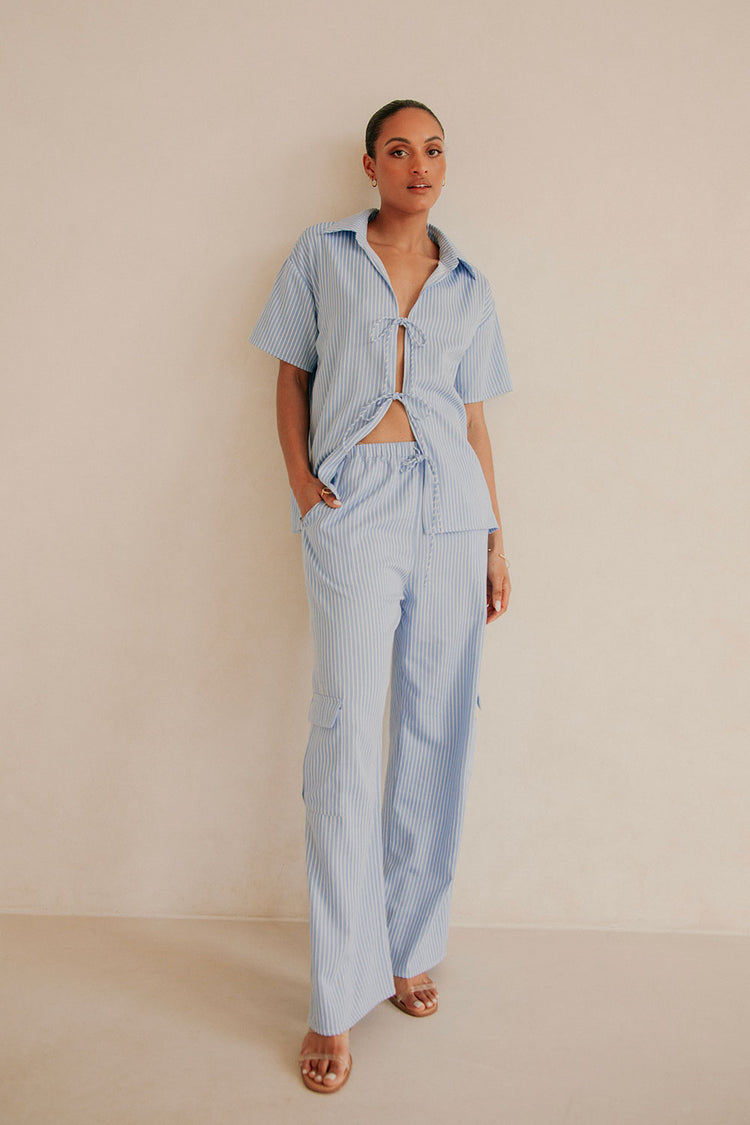 Blue High Waist Drawstring Pocket Brielle Pants – SABO