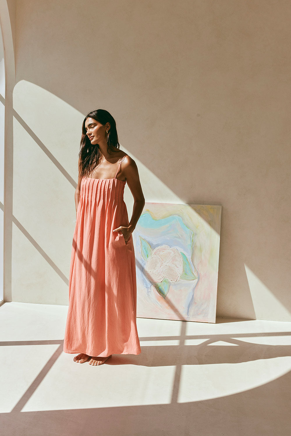 Pink Strappy Pleated Maxi Ada Dress – SABO