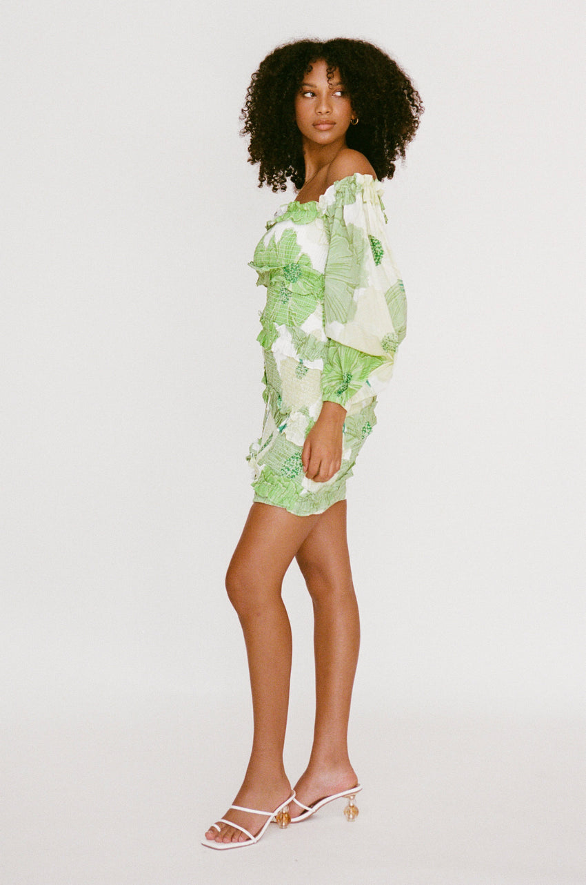 Berlyn Shirred Mini Dress - Moss Lily – SABO